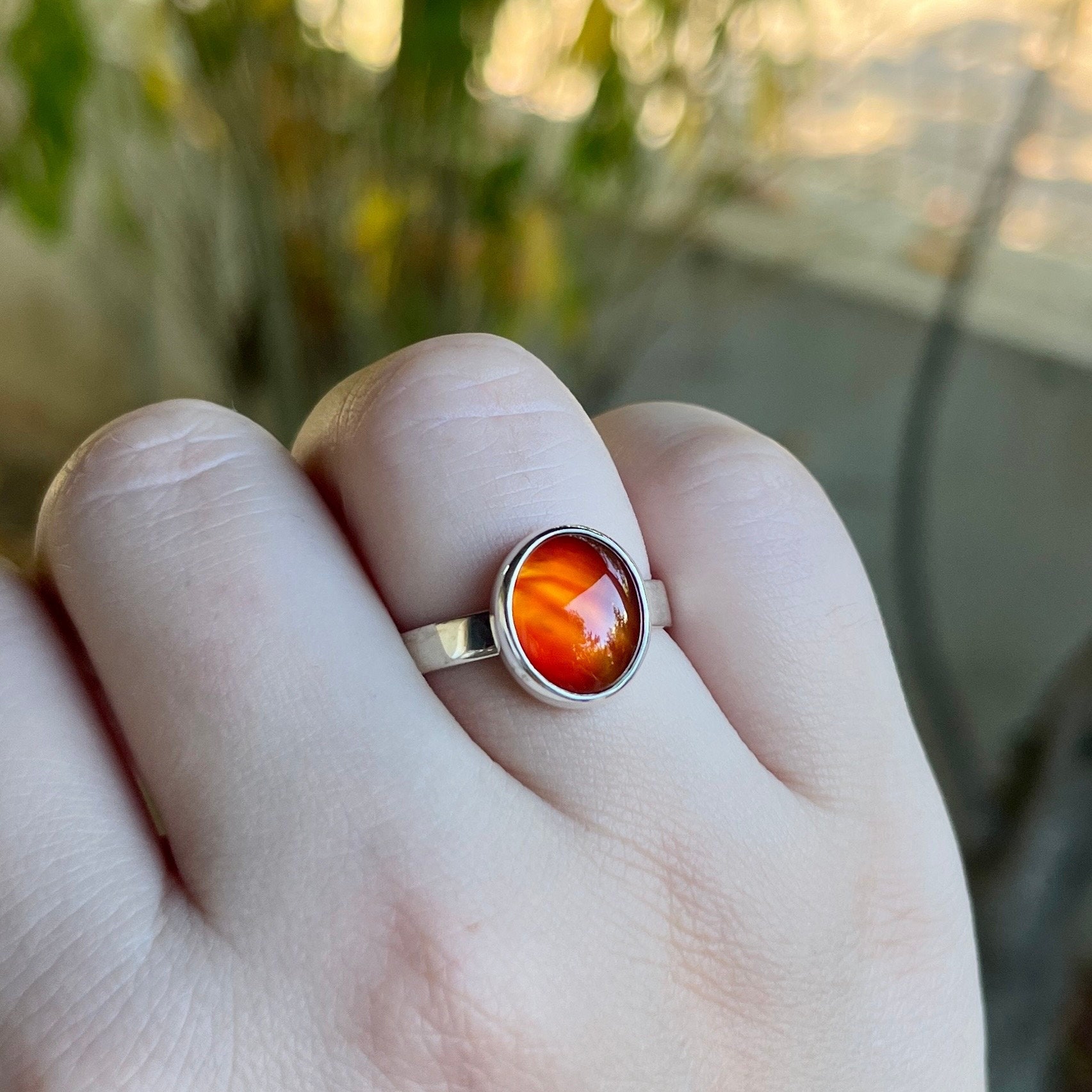 Autumn-fall Ring Orange Red Agate Aqeeq Minimalist Ring Handmade ...