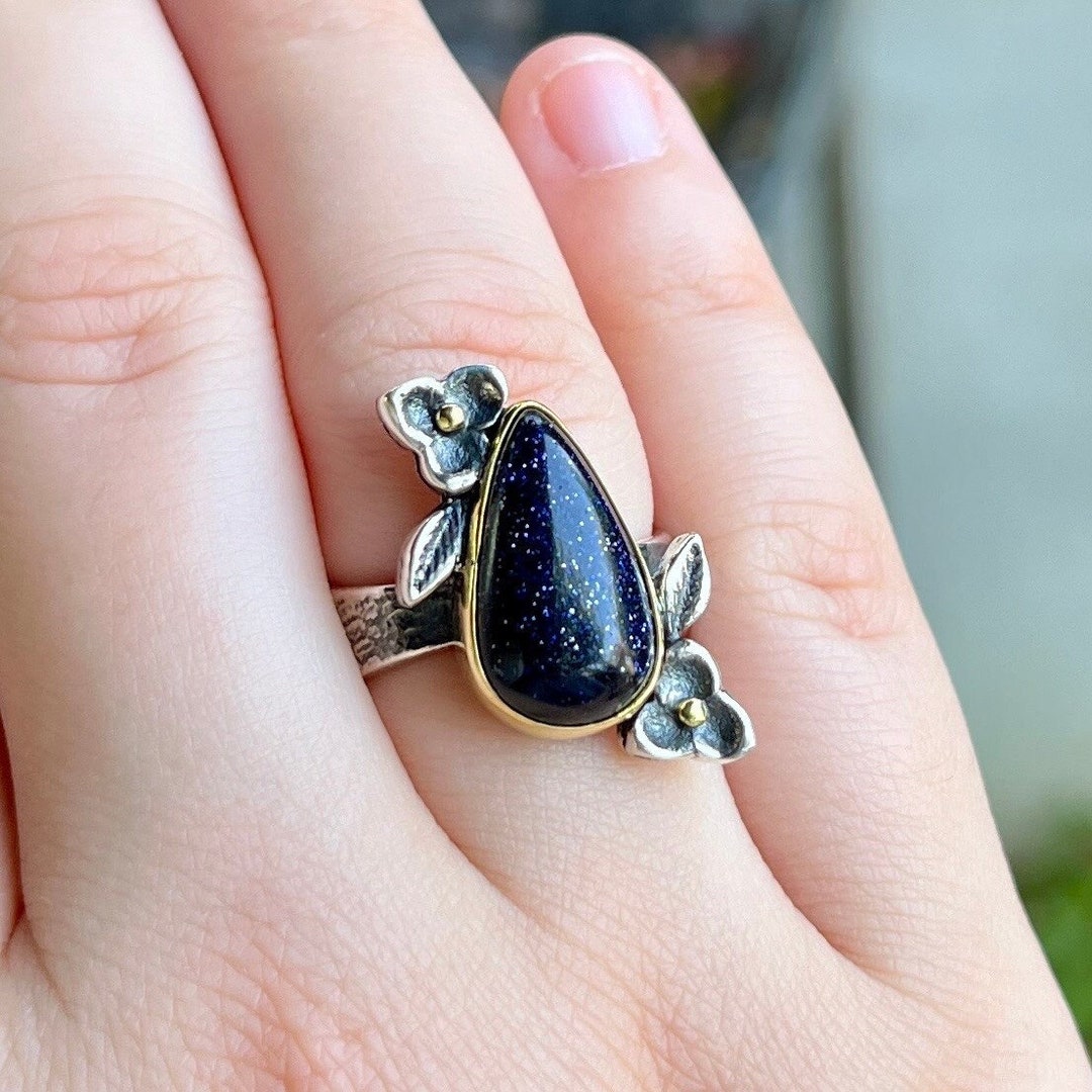 Galaxy Sandstone Starry Sky Ring in Sterling Silver,blue Sandstone ...