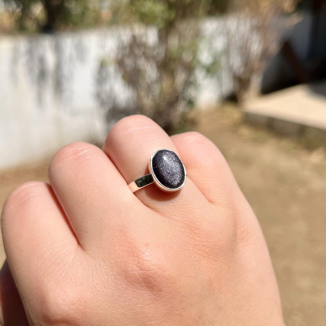 Galaxy Sandstone Starry Sky Ring in Sterling Silver,blue Sandstone ...