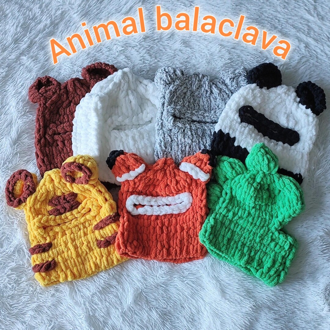 Crochet Animal Balaclava for Kids, Handmade Knitted Hat, Toddler Winter ...