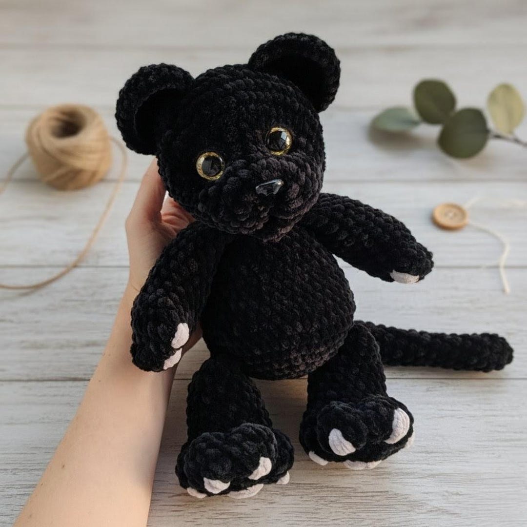 Crochet Black Panther Plushie, Handmade Velvet Stuffed Animal, Sport ...