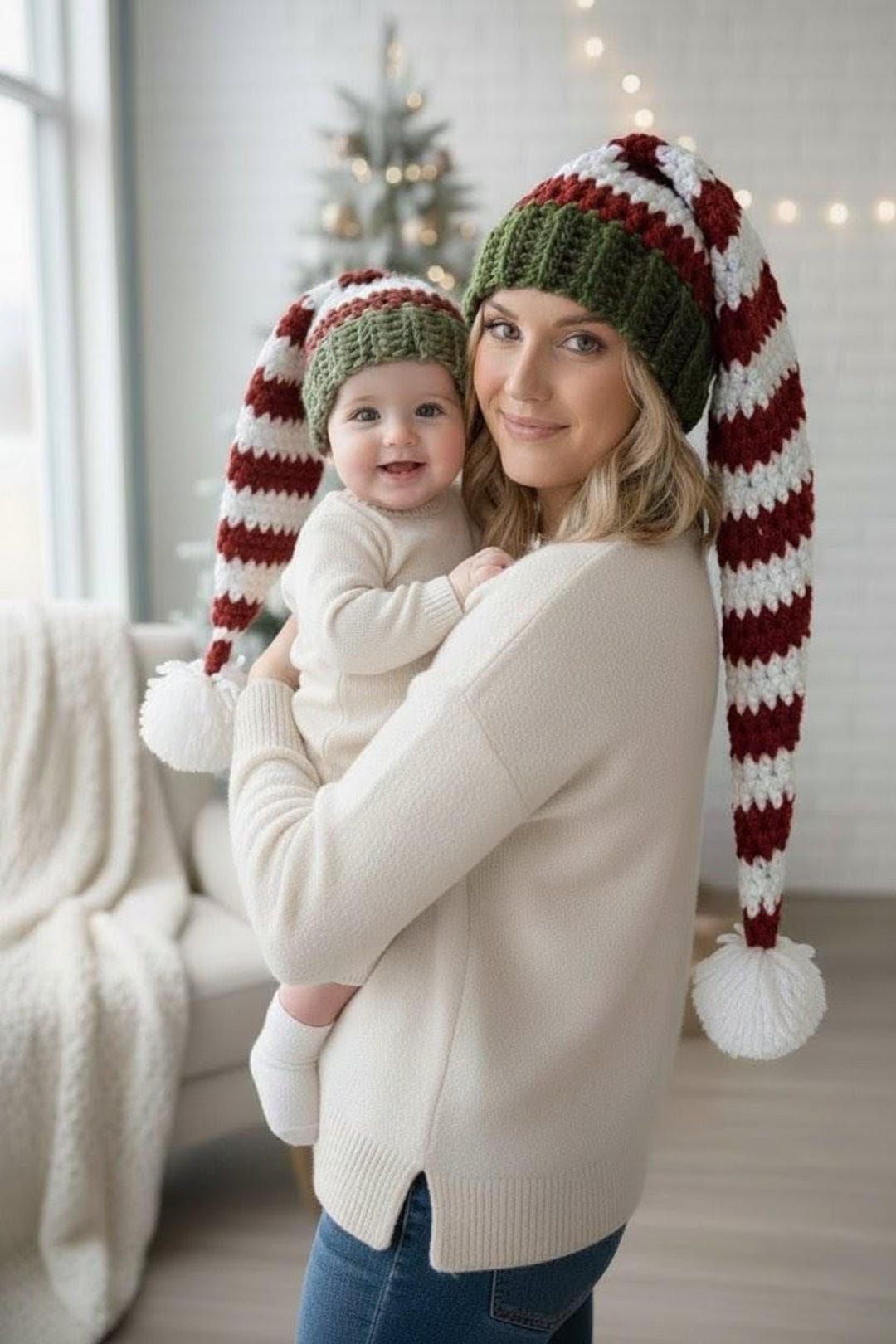 Christmas Hat Family Photo Prop | Long Striped Winter Beanie | Mom, Dad ...