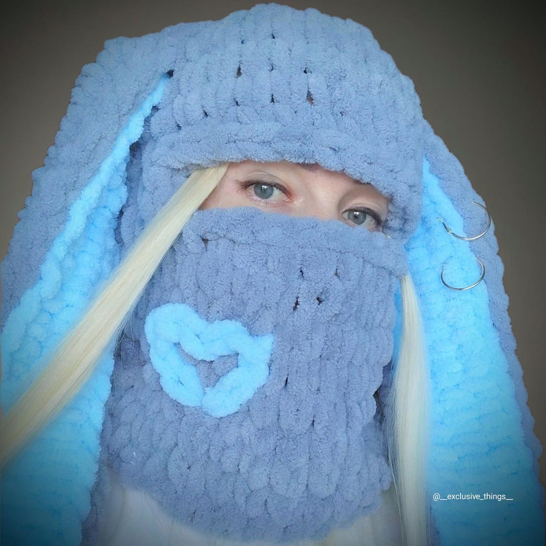 Soft Knitted Balaclava With Bunny Ears Ski Mask. Perfect for Cold ...