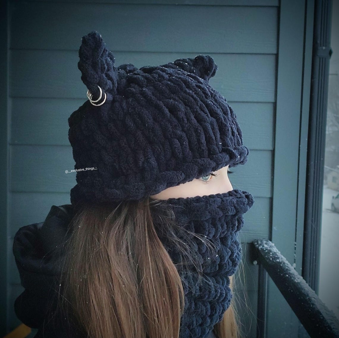 Knitted Cat Hat With Plush Snood Scarf Perfect Winter Set for Women and ...