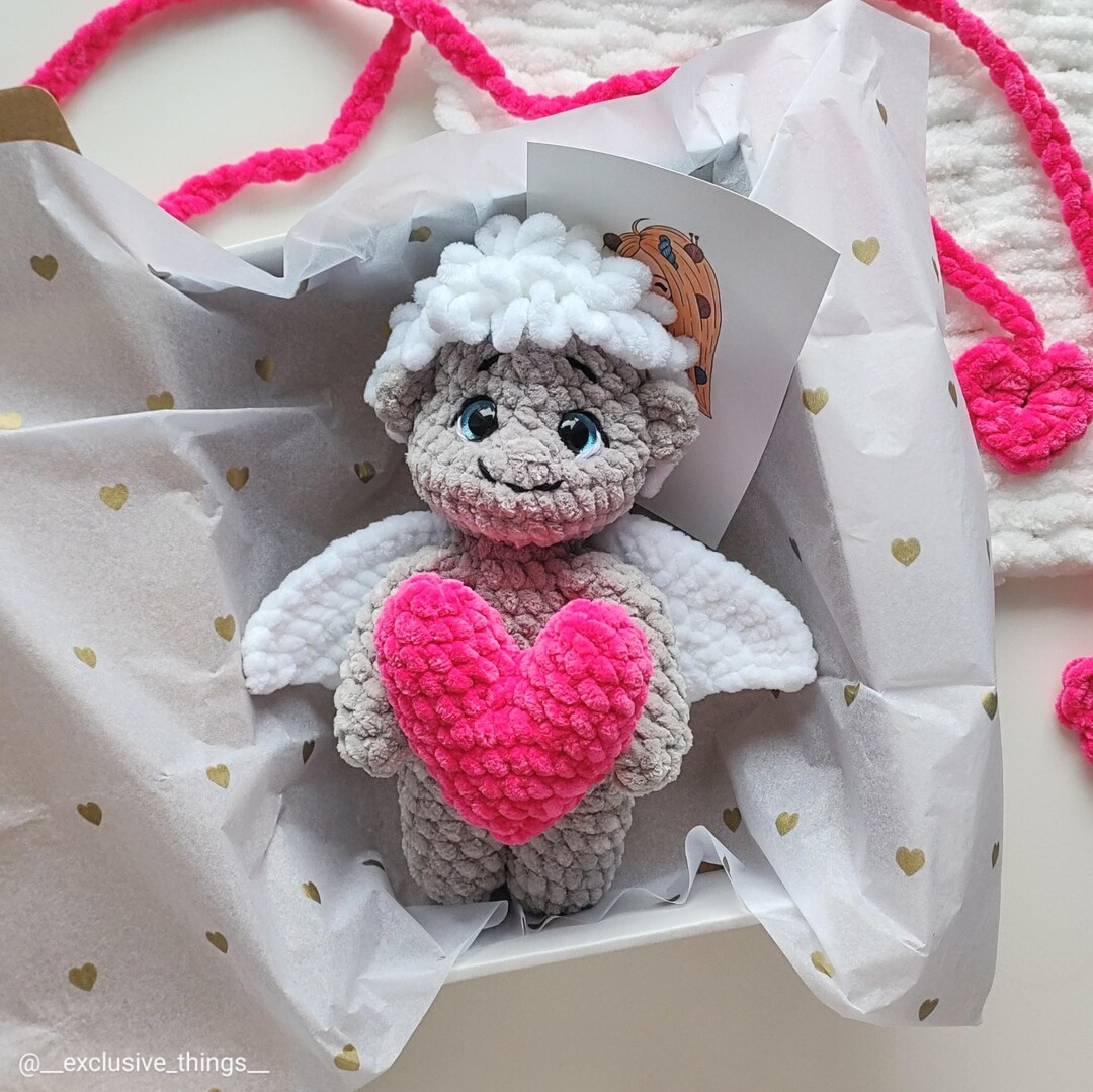 Super Cute Cupidon With Pink Heart and Funny Booty. Plush Handmade Toys ...