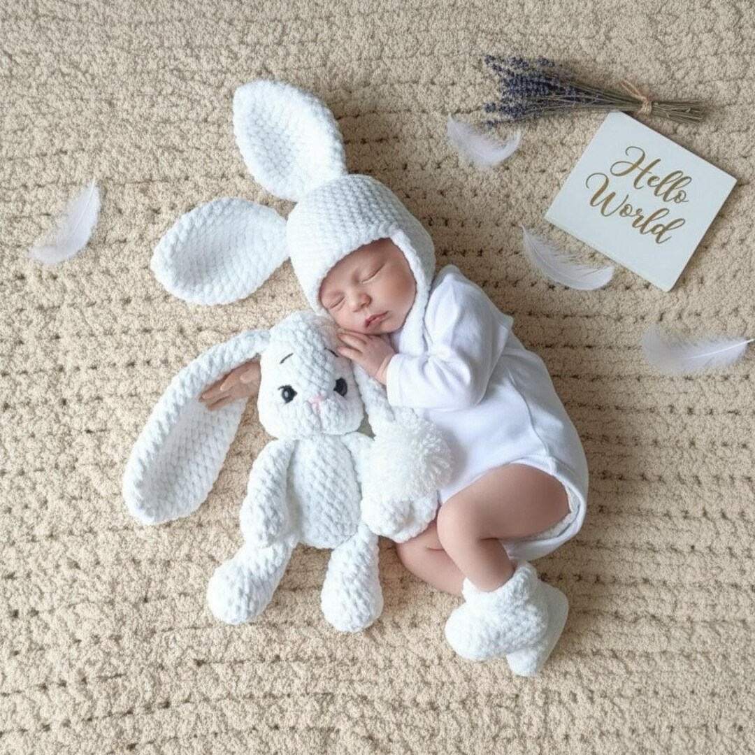 Crochet White Bunny Plush and Hat Set: Newborn Photo Prop - Etsy