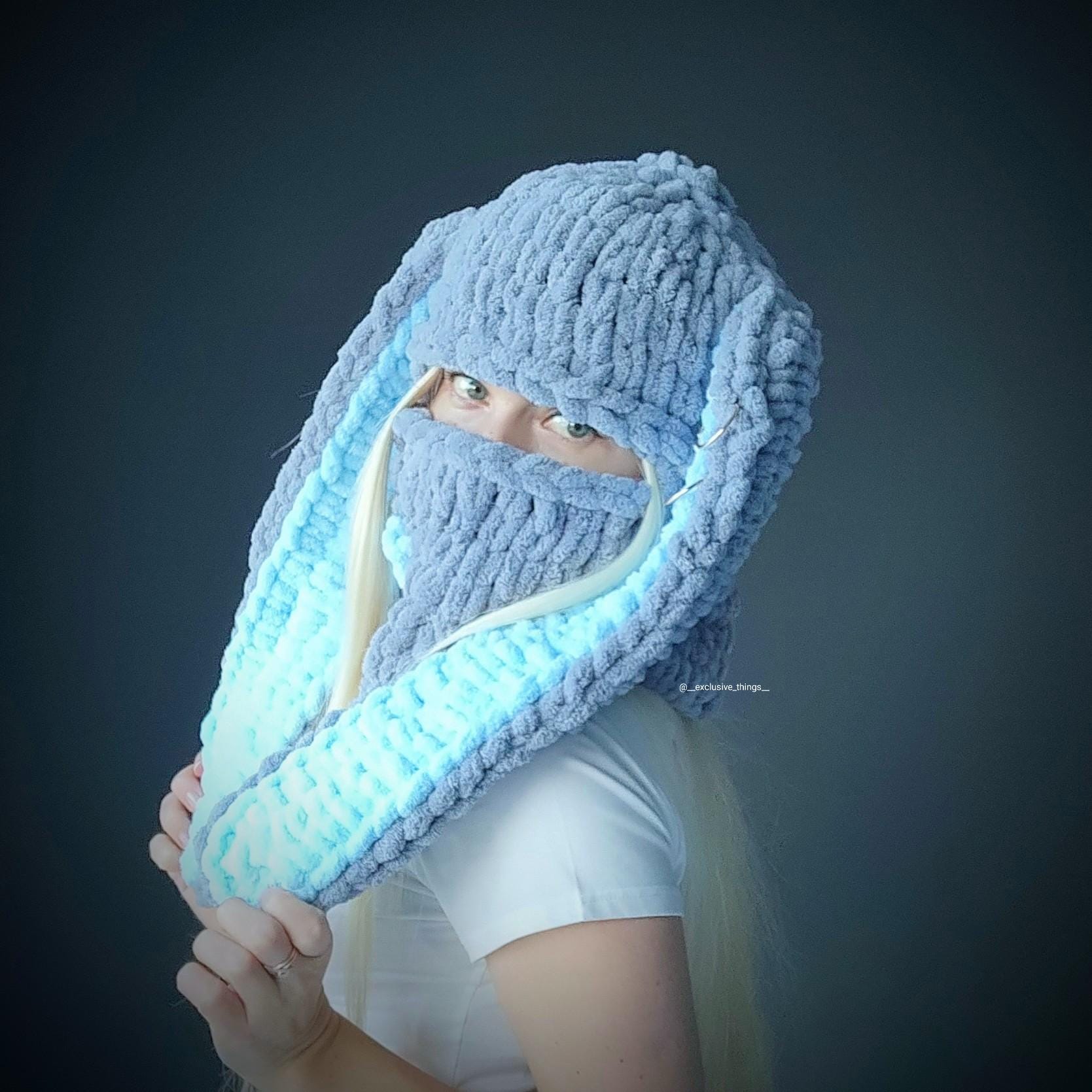 Soft Knitted Balaclava With Bunny Ears Ski Mask. Perfect for Cold ...