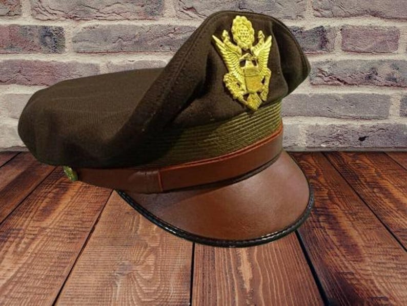 WW2 US ARMY Air Corps Military Officers Pilots OD Visor Hat Cap all ...