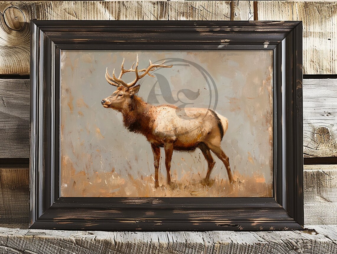 Oil Painting of an Elk on A Field, Side View, Muted Colours ...