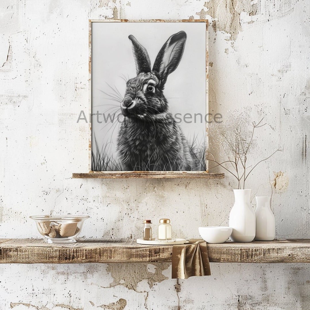 Hyperrealistic Charcoal Drawing of A Rabbit, Sitting in the Grass With ...