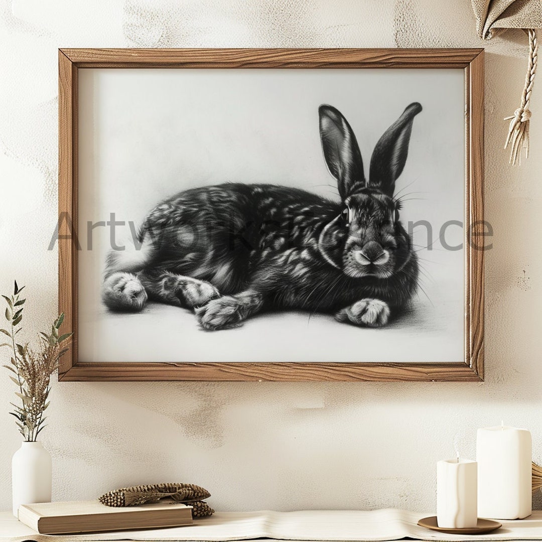 Hyperrealistic Charcoal Drawing of an Realxing Rabbit Lying Down ...