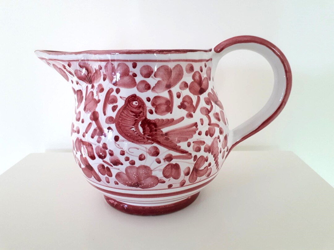 Marilynsjunkyard - DERUTA ITALY PITCHER - Red and White Hand-painted ...