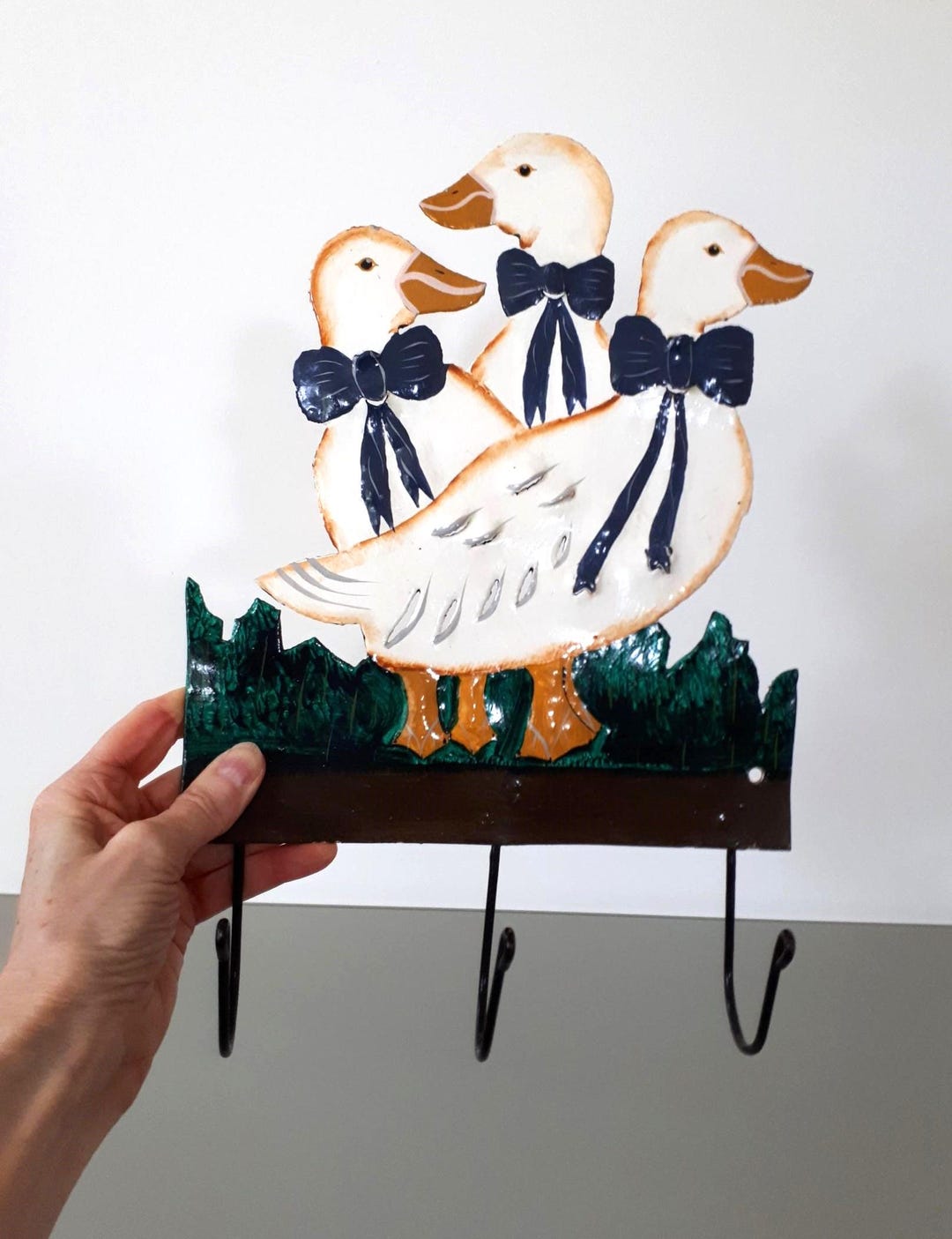 Marilynsjunkyard- Hand Made Tin White Ducks Geese Hooks Rack, Duck ...