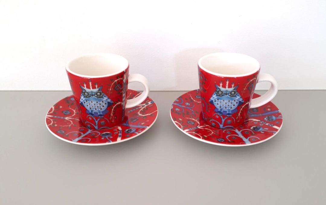 Marilynsjunkyard - Set of 2 Iittala Taika Red Espresso Cups & Saucers ...