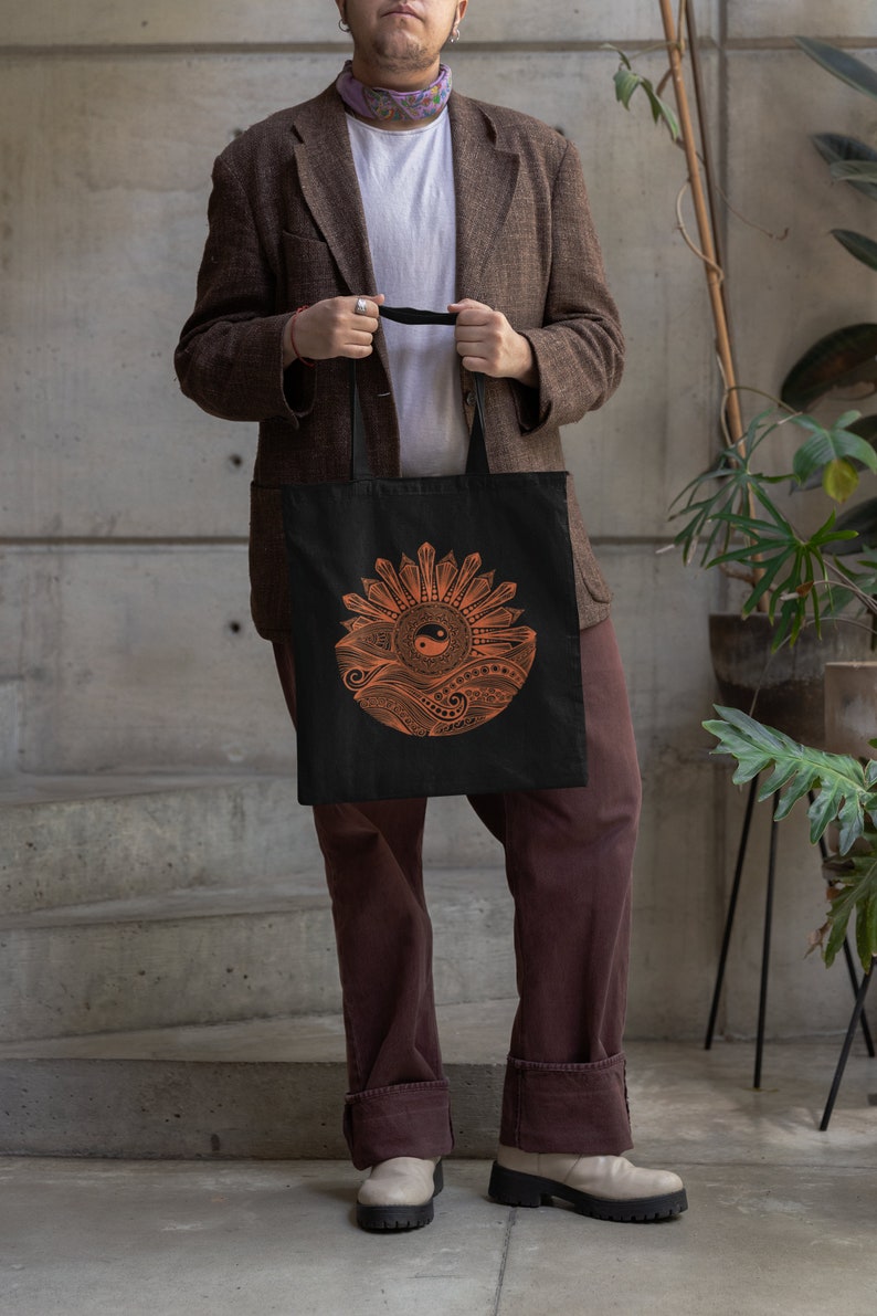 Black Tote Bag, Mandala Tote Bag for Women, Sun & Ocean Tote Bag, Tote ...