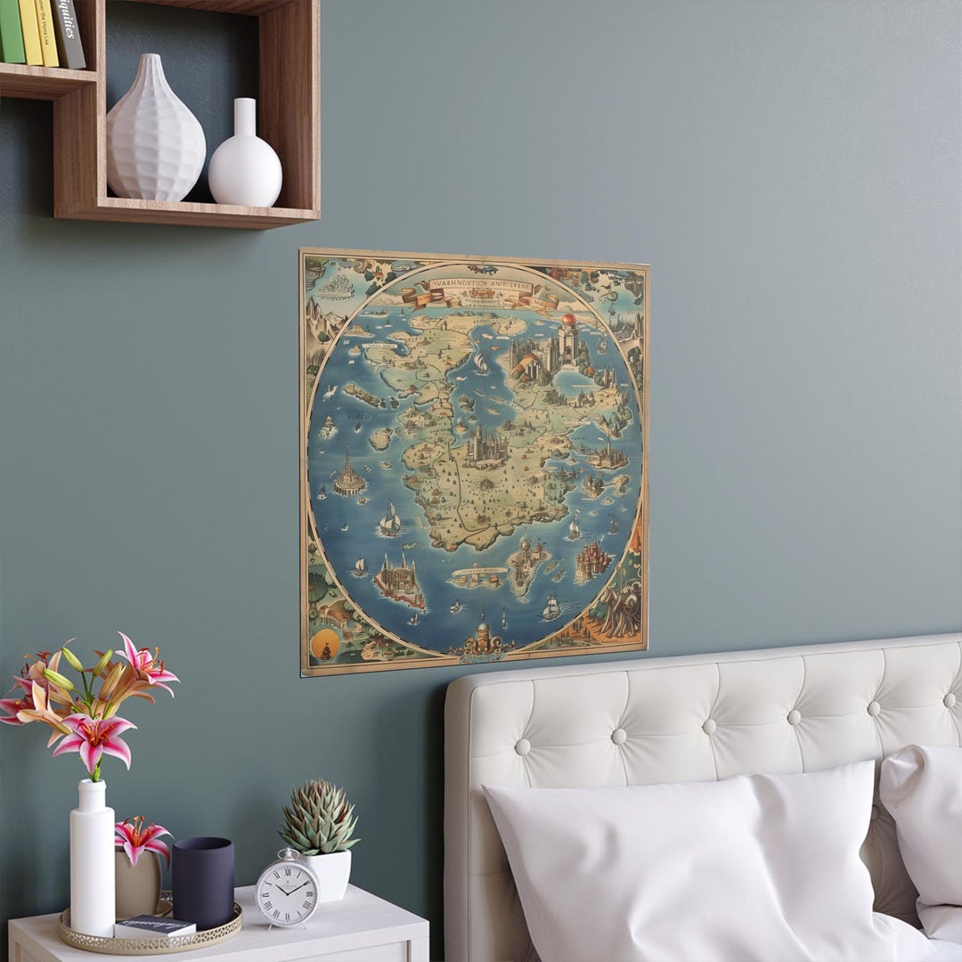 Stunning Indoor and Outdoor Vintage Fantasy Map Poster 16"x 16" *series ...