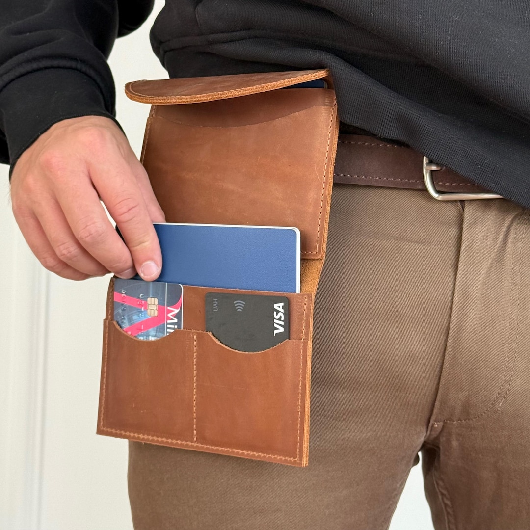 Leather Belt Passport Wallet, Leather Passport Holder, Mini Travel ...