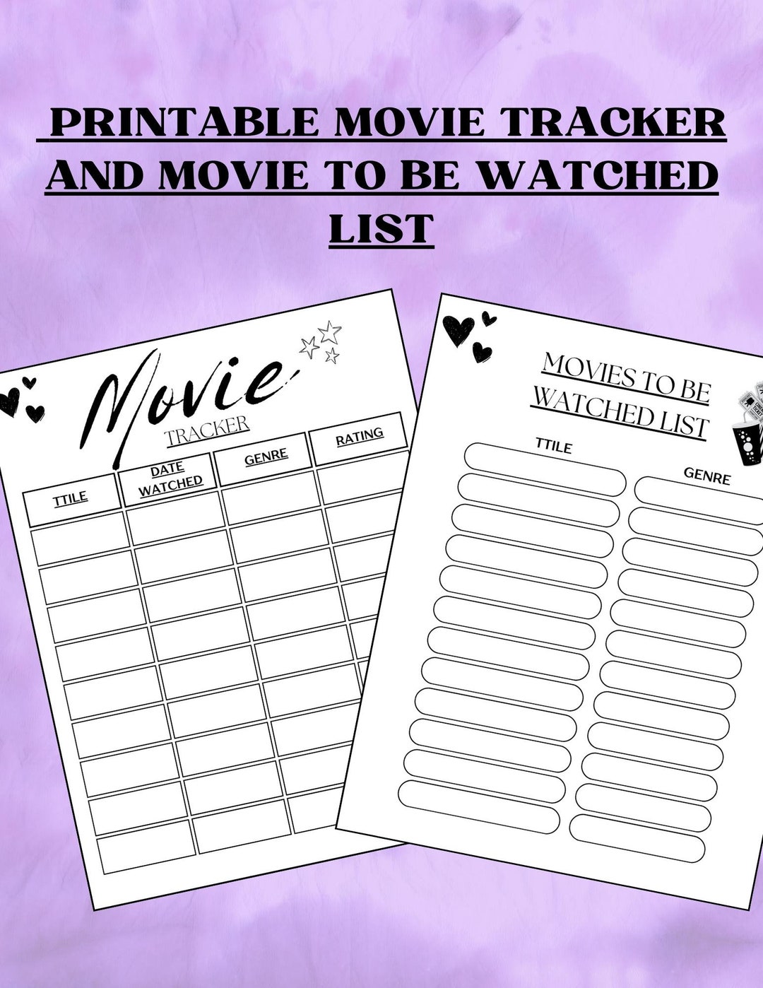 Printable Movie Tracker and Movie to Be Watched List. Digital. Movie ...