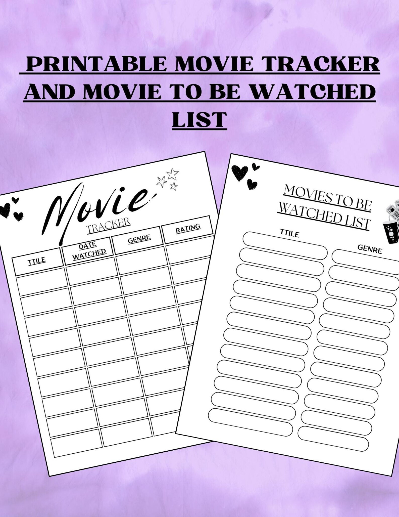 Printable Movie Tracker and Movie to Be Watched List. Digital. Movie ...
