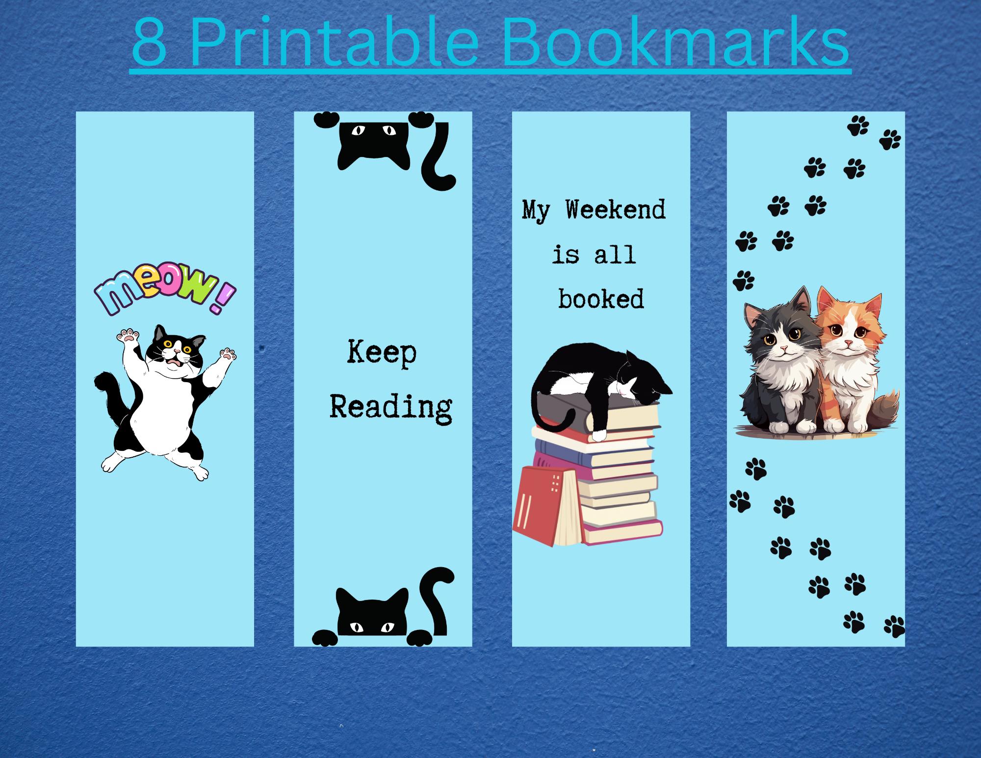 Cat Digital Bookmarks. Printable Bookmarks. Pets Bookmarks. Bookworm ...