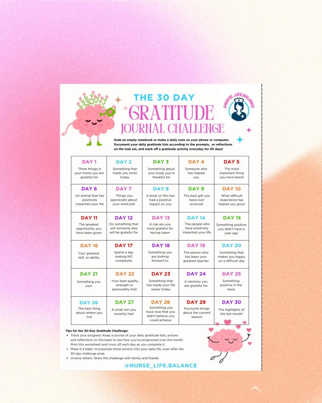 30 Day Gratitude Challenge: Printable Wellbeing Worksheet (digital ...