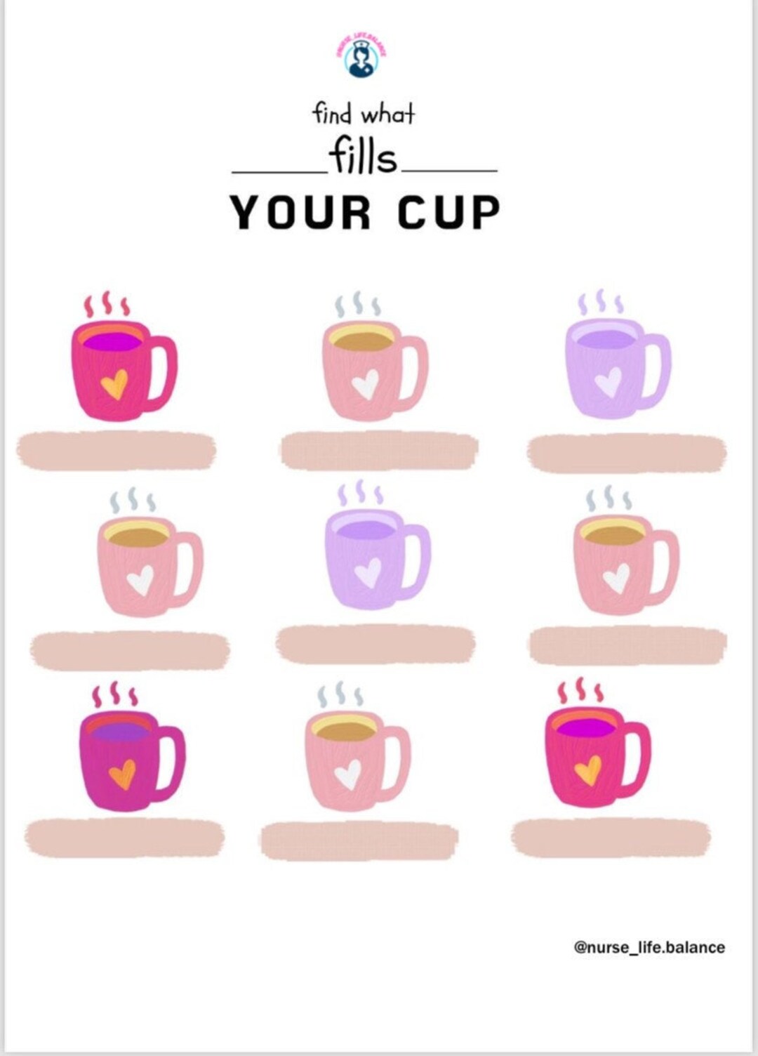 Find What Fills Your Cup, Wellbeing Worksheet Mental Health Worksheet ...