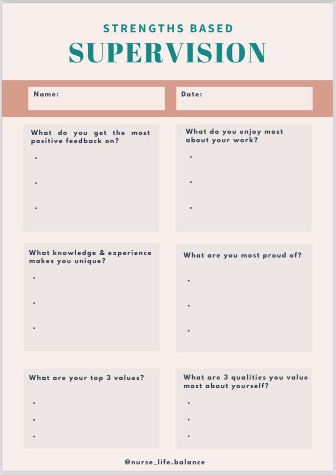 Strengths Based Supervision Prompt Nurse Coaching Tool Nurse Worksheet ...