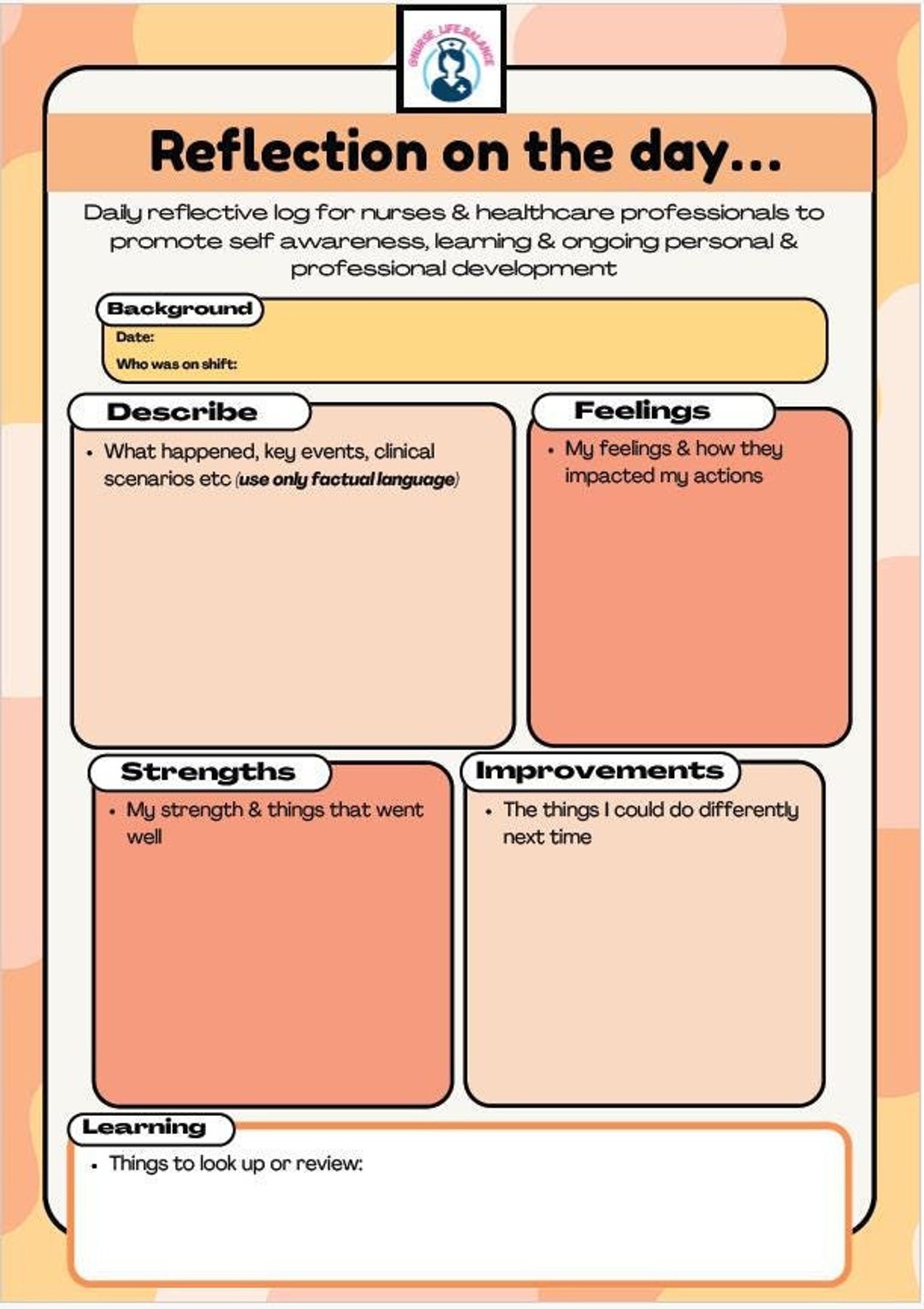 Reflection on the Day Nurses Shift Reflection Worksheet, Nursing ...