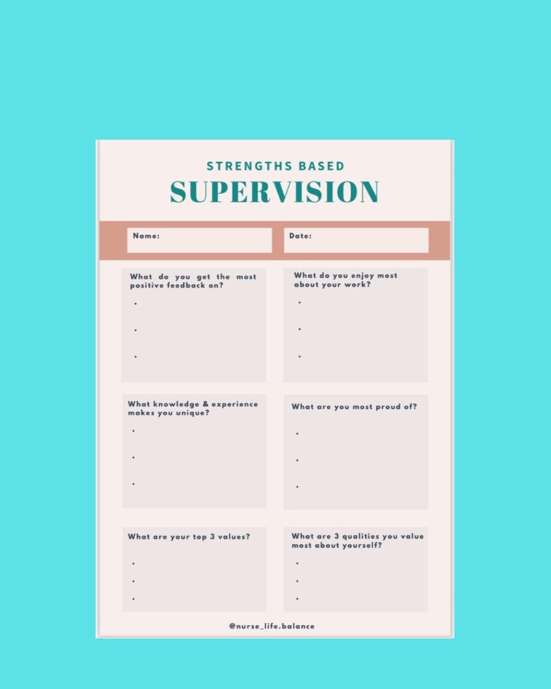 Strengths Based Supervision Prompt Nurse Coaching Tool Nurse Worksheet ...