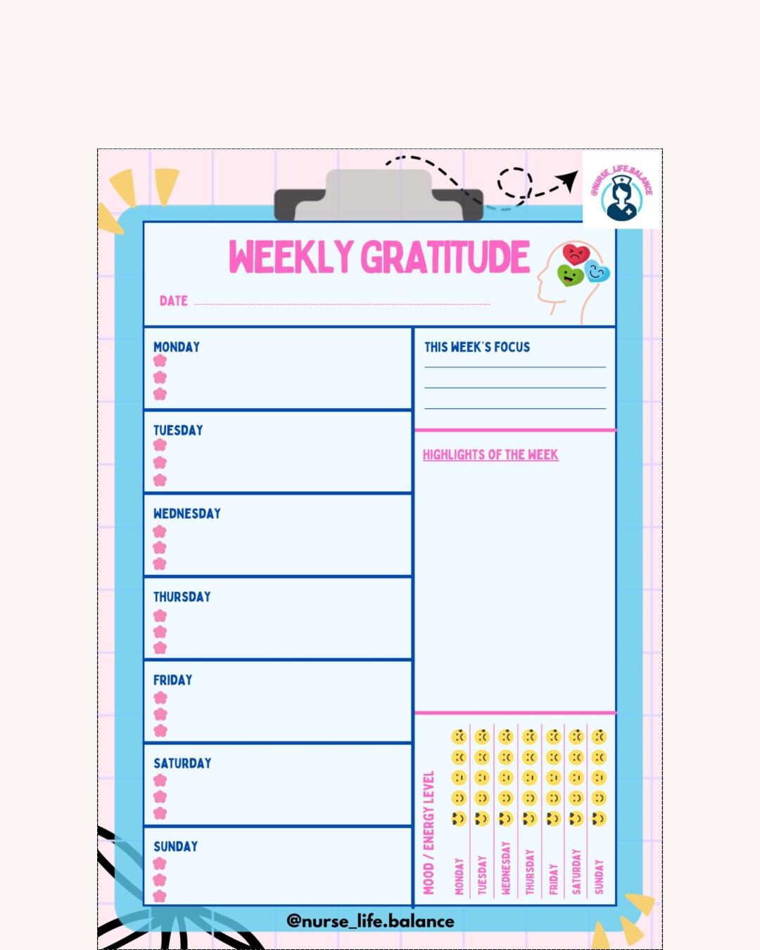 Weekly Gratitude Journal: Mental Health Printable (digital Download) - Etsy