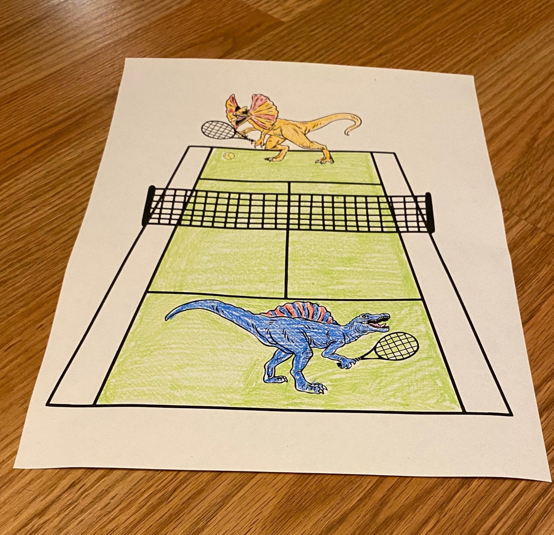 Printable Color Page Dinosaurs Playing Tennis - Etsy
