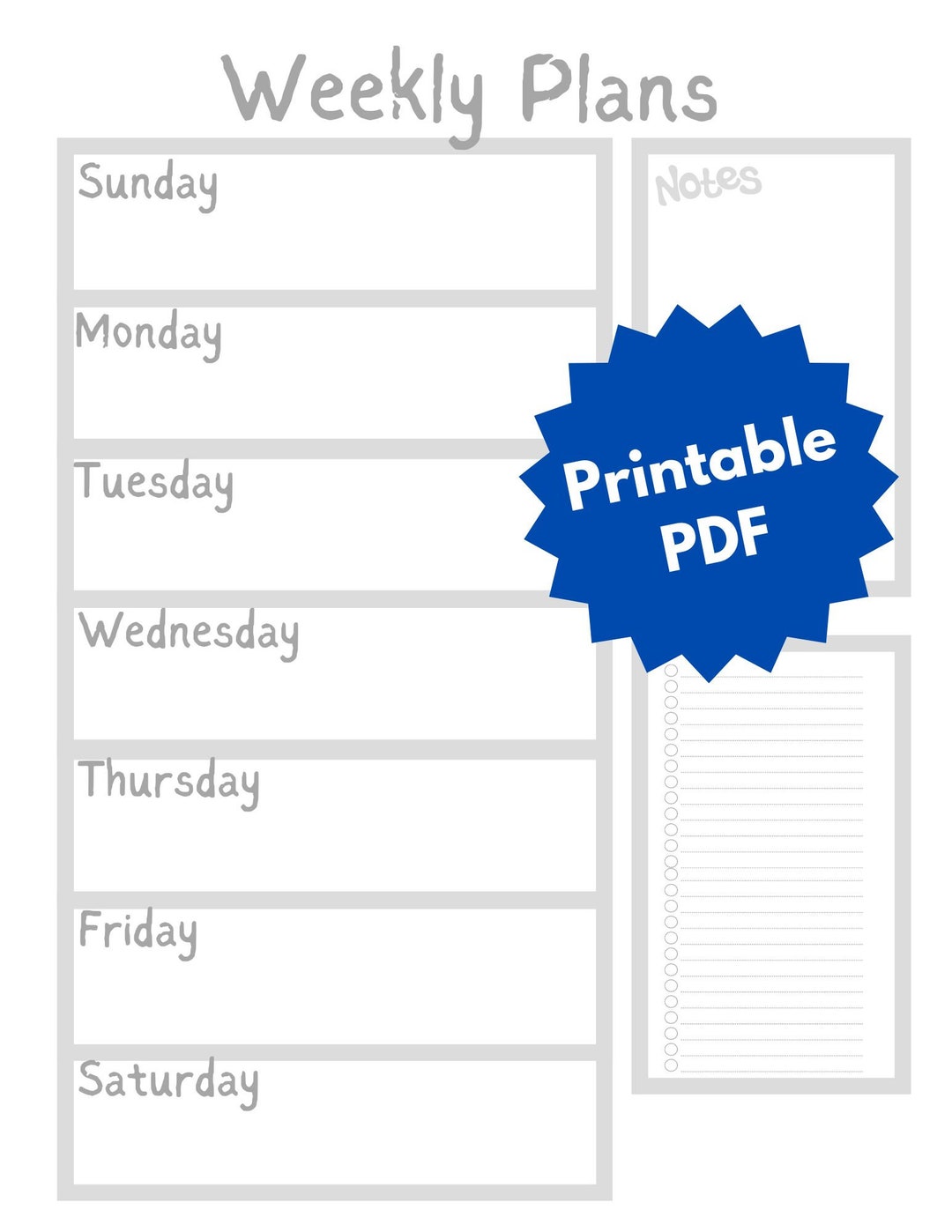 Simple Printable Weekly Template, Great for Kids, Students and Adults ...