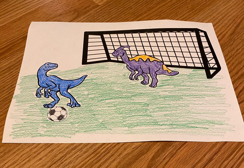 Printable Coloring Page Dinosaurs Playing Soccer - Etsy