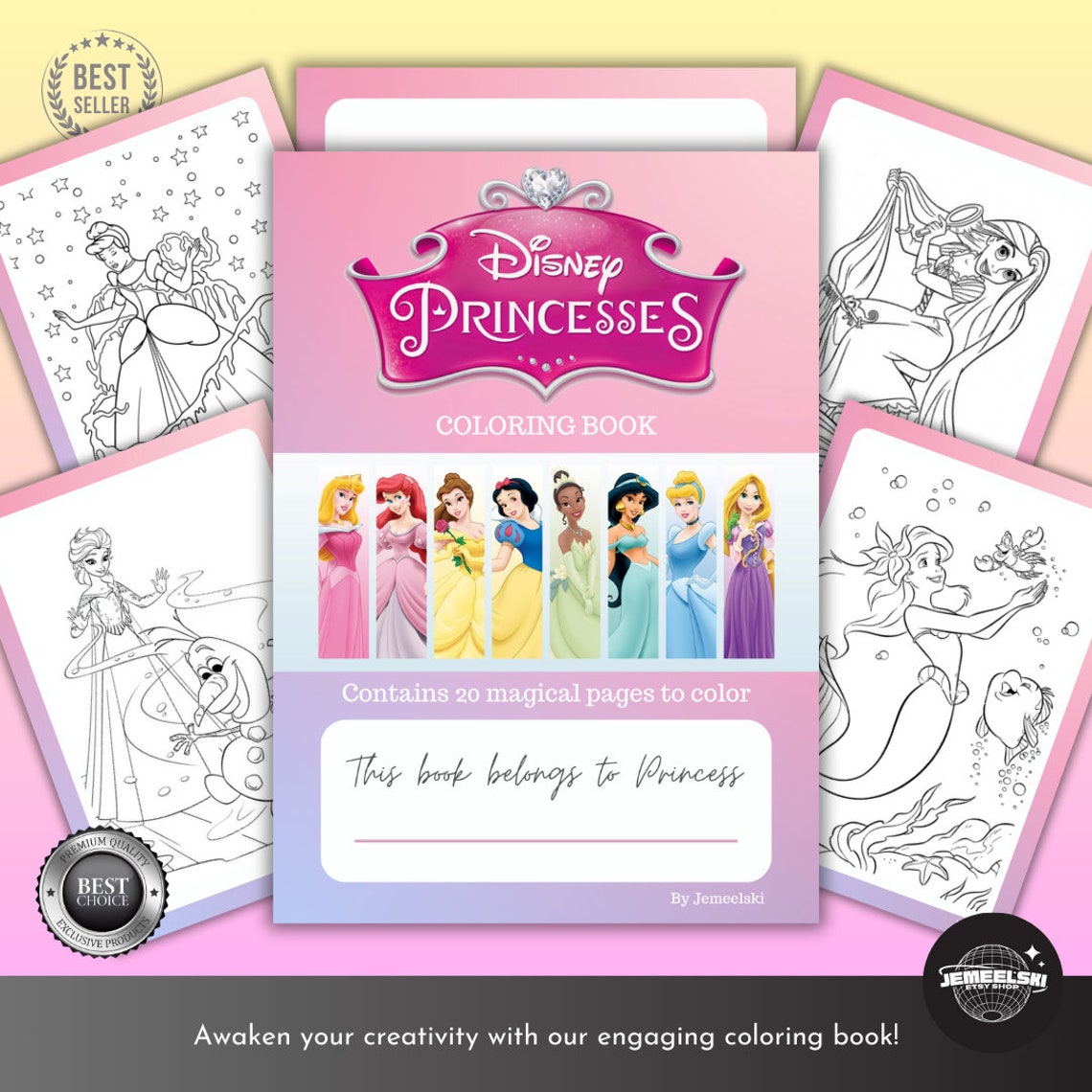 Famous Princess Characters 20 Pages Coloring Book - Etsy
