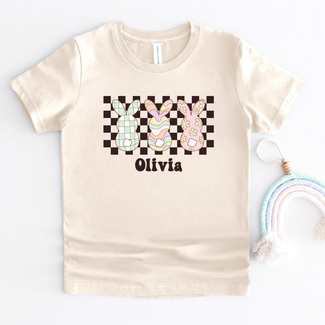 Personalized Girls Easter Shirt, Retro Bunny T Shirt, Custom Name Youth ...