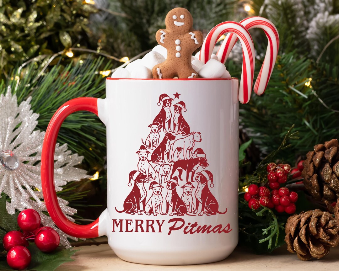 Merry Pitmas Christmas Pitbull Mug, Pitbull Christmas Gift, Pitbull Mug ...