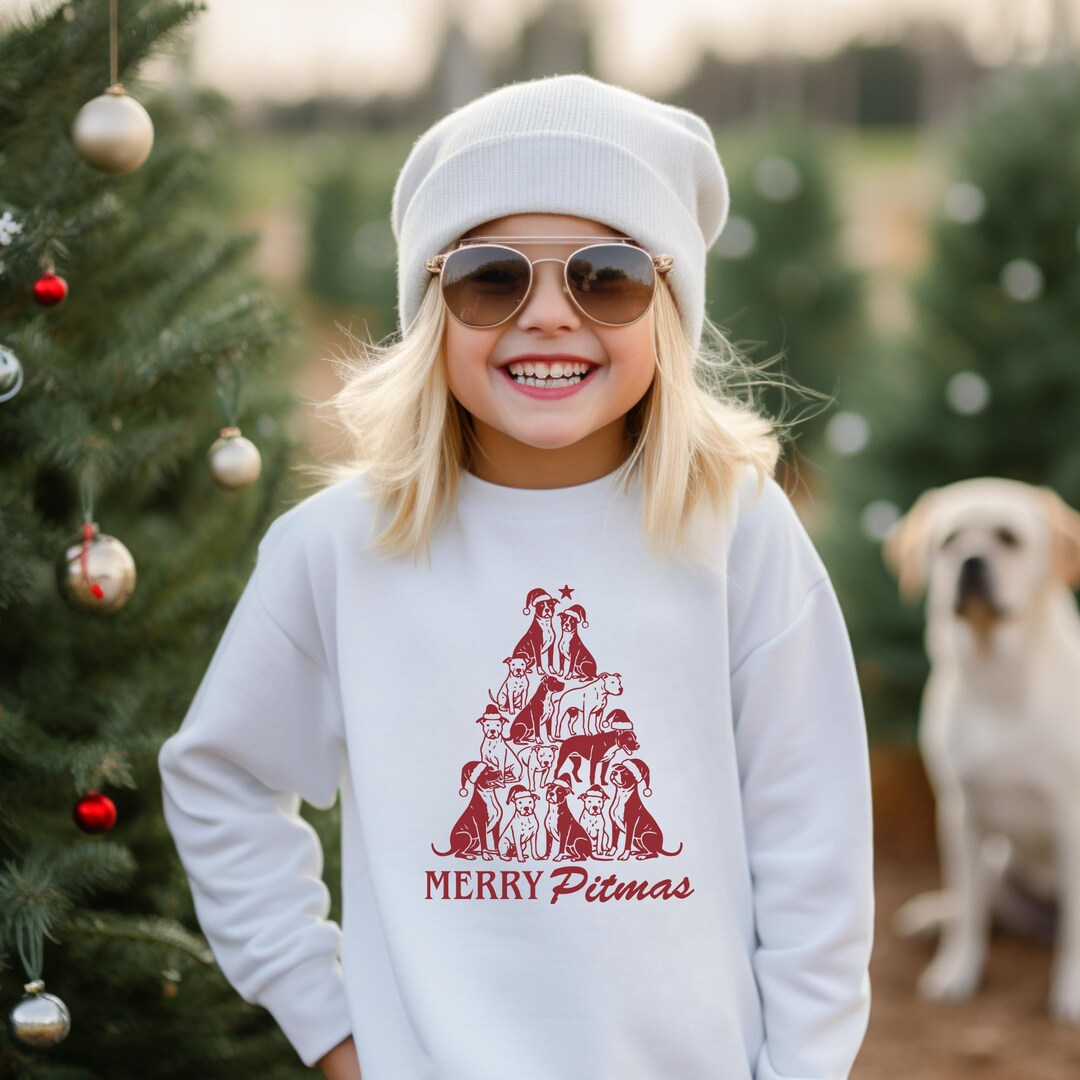 Merry Pitmas Kids Sweatshirt, Long Sleeve Toddler Tee, Christmas ...