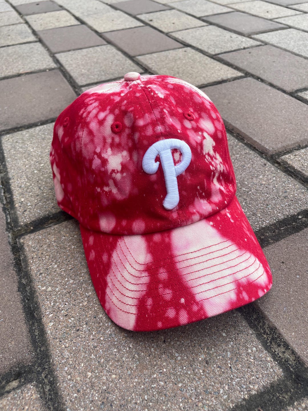 Philadelphia Phillies Bleached Hat, Red Philly Sports Cap, Velcro Hat ...
