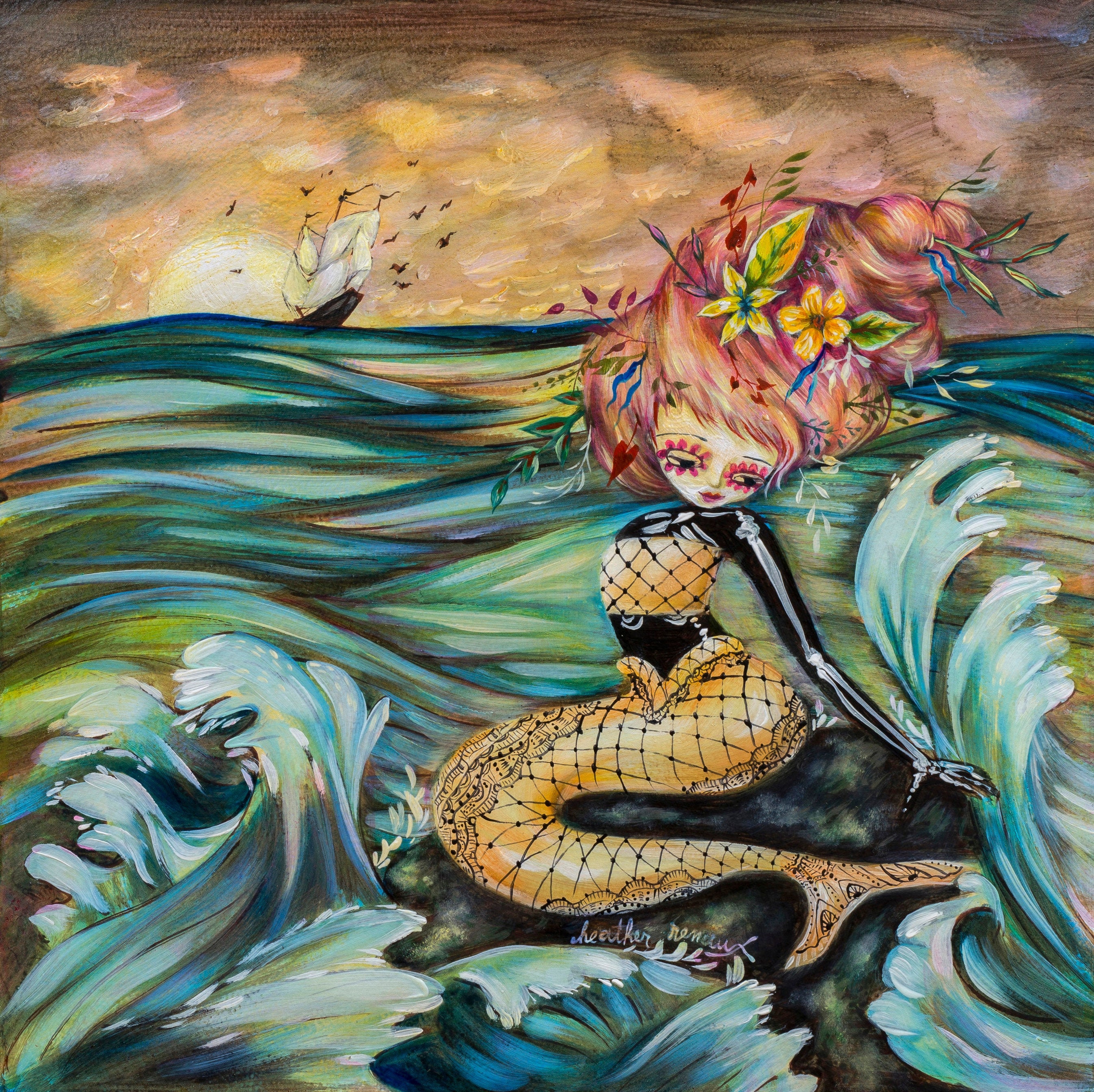 Stranded. Mermaid, Day of the Dead, Sugar Skull, Dia De Los Muertos ...
