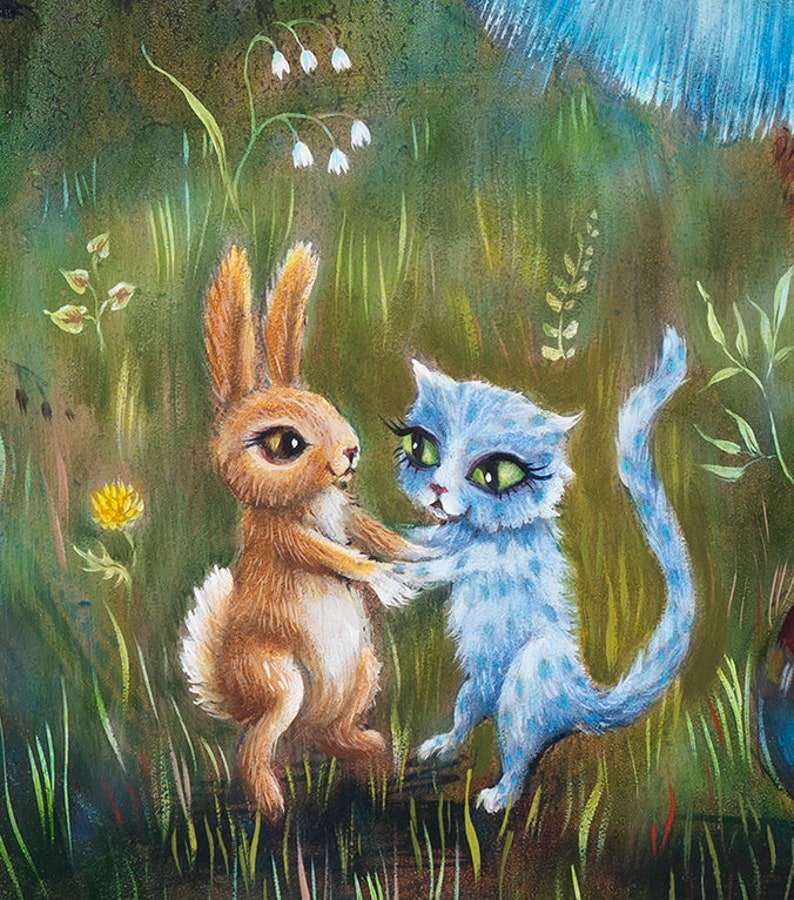 Twins Circus Girl Violin Trumpet Kitty Cat Bunny Rabbit - Etsy