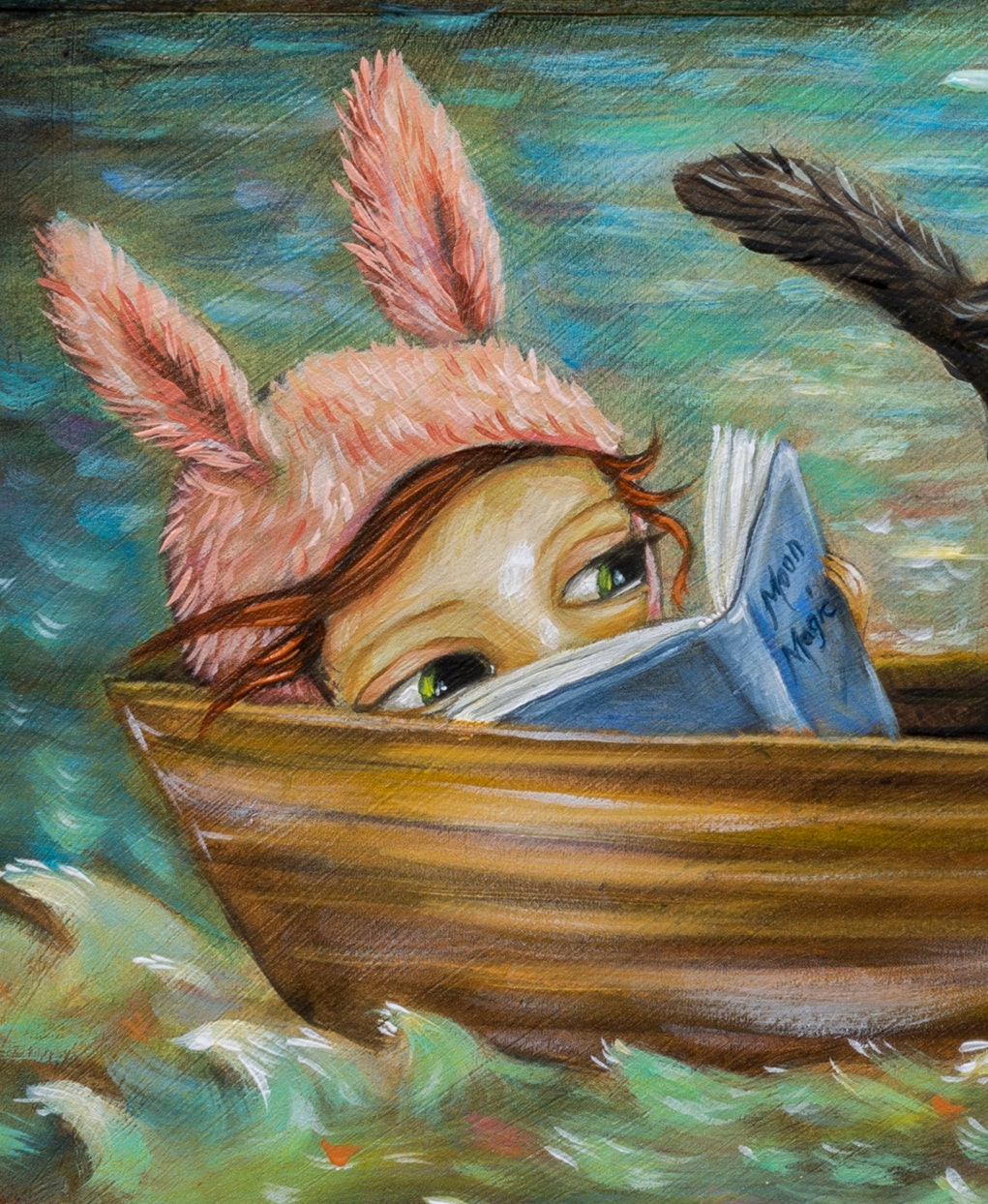 Pink Bunny Rabbit Black Kitty Cat Reading Books White Moth - Etsy