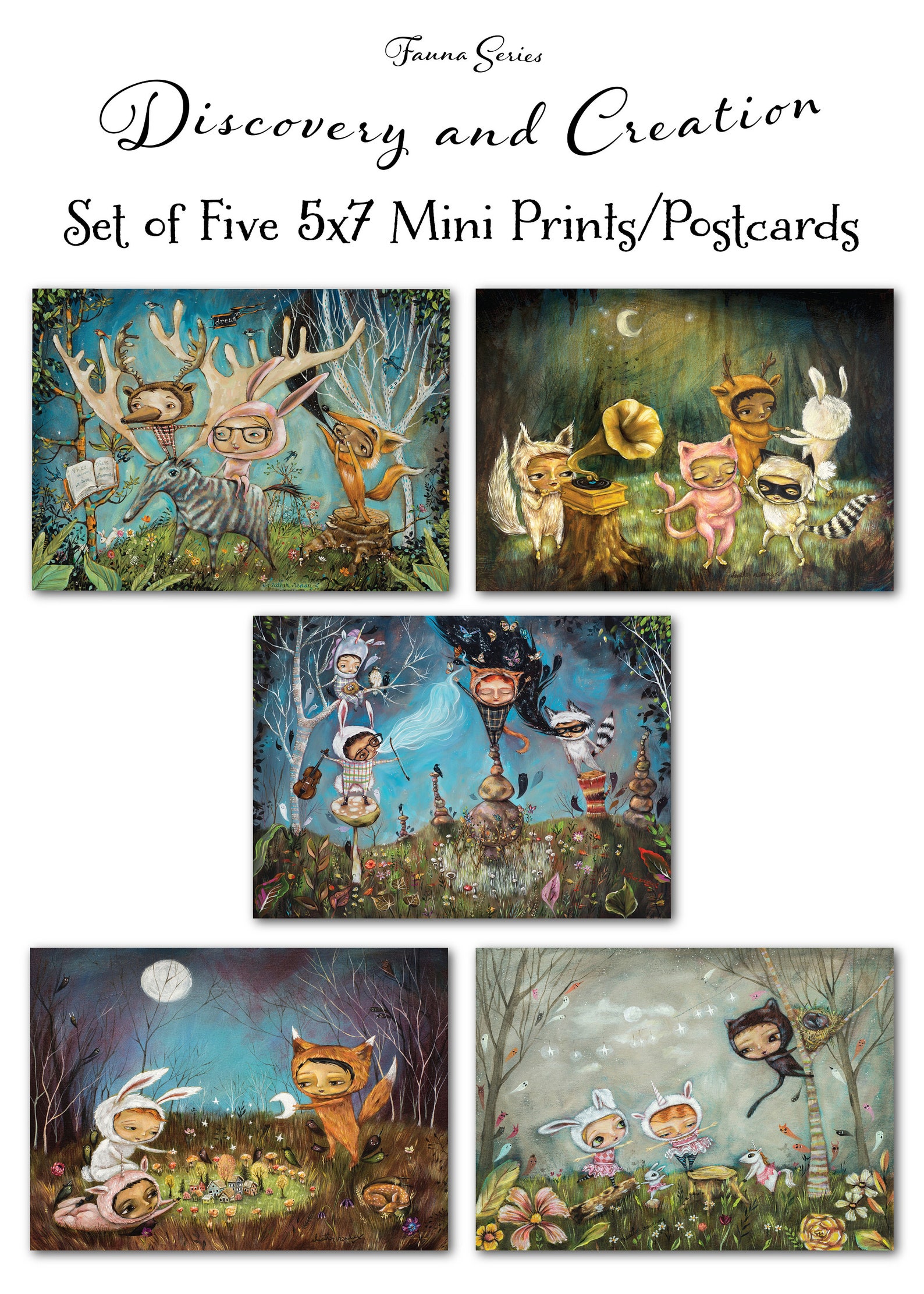 Mini Prints Set of 5, Art Postcard Gift Set, 5x7 Art Prints, Baby ...