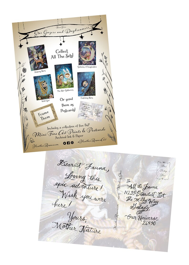 Mini Prints Set of 5, Art Postcard Gift Set, 5x7 Art Prints, Star ...