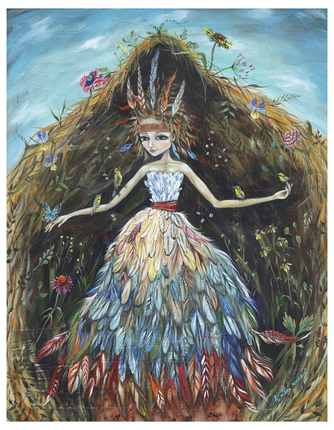 Mother Nature Prairie Nest Feathers Birds Flowers - Etsy