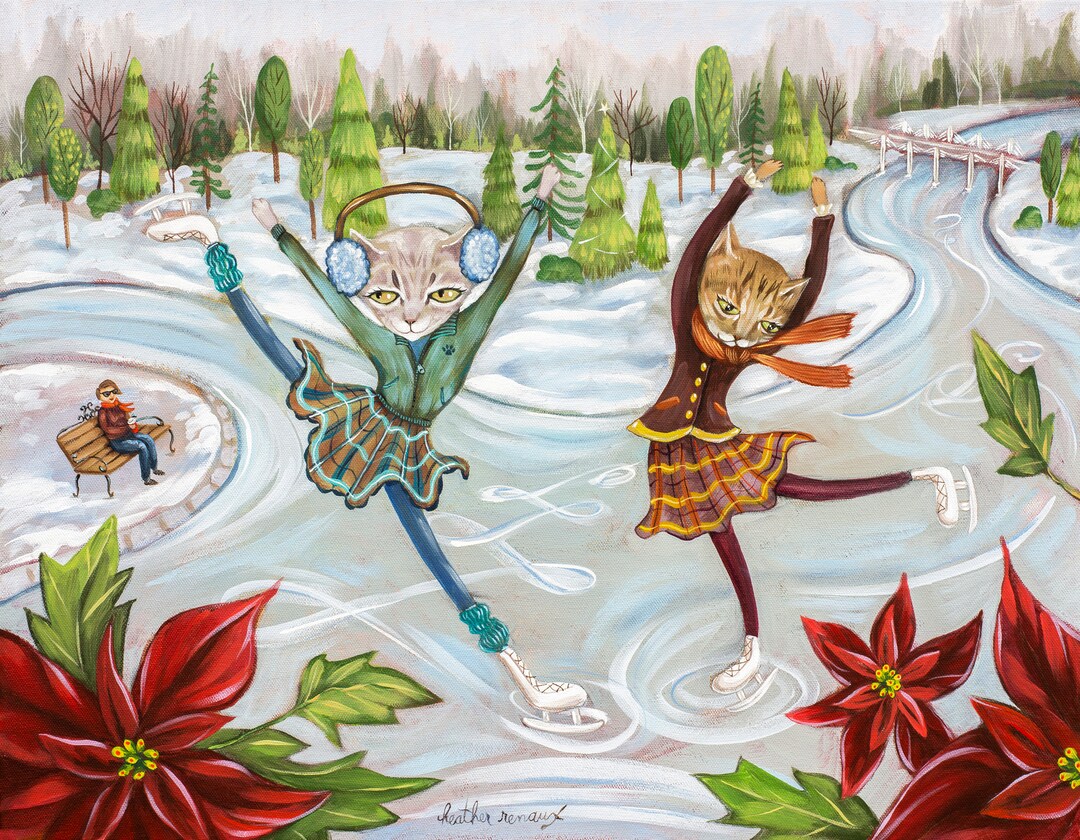 Cat Art, Ocicats, Cats, Cat Ice Skaters, Kitties Ice Skating ...