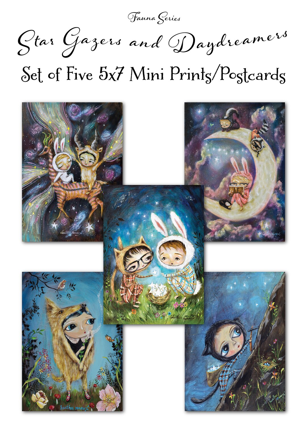 Mini Prints Set of 5, Art Postcard Gift Set, 5x7 Art Prints, Star ...