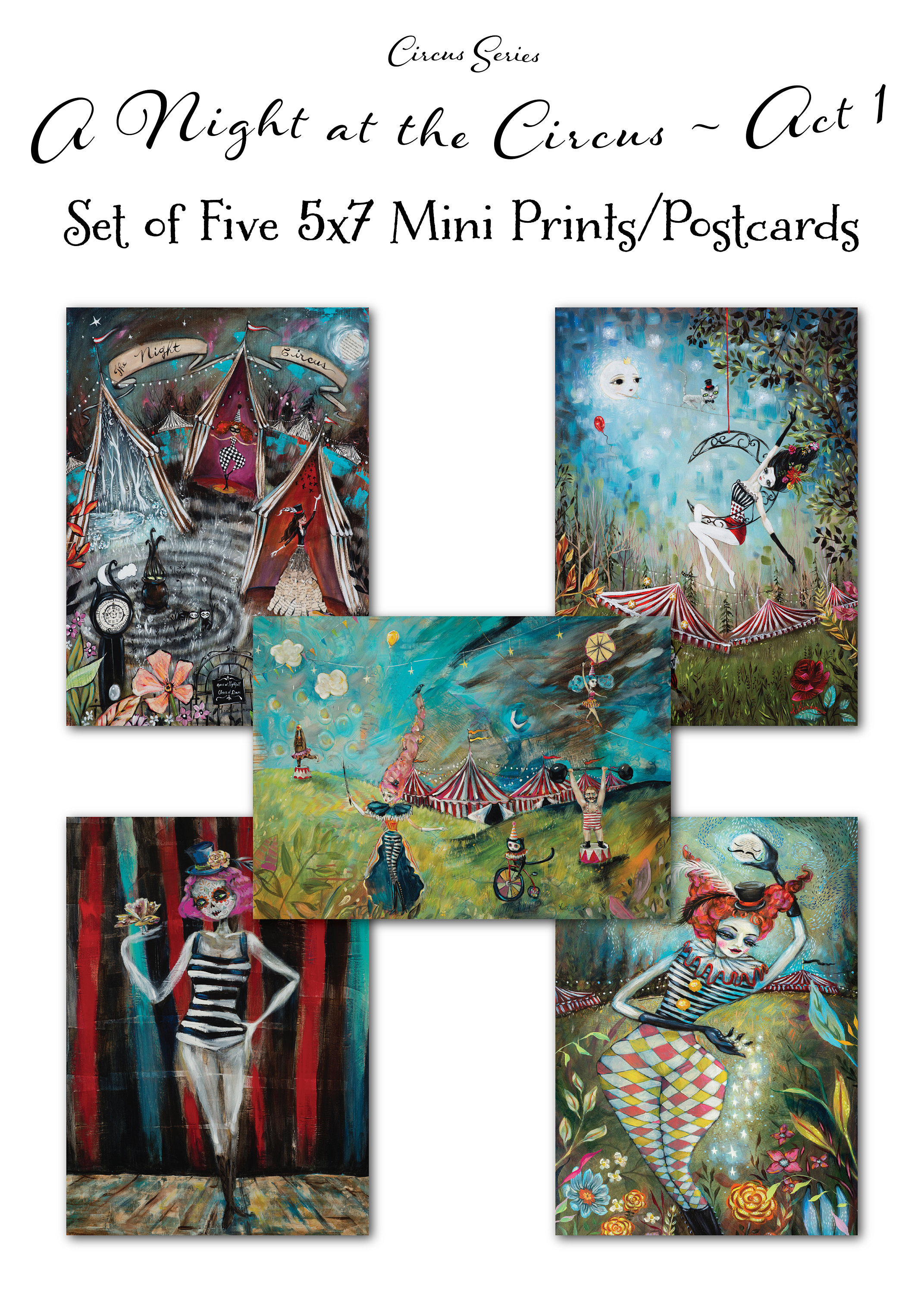 Mini Prints Set of 5, Art Postcard Gift Set, 5x7 Art Prints, the Night ...