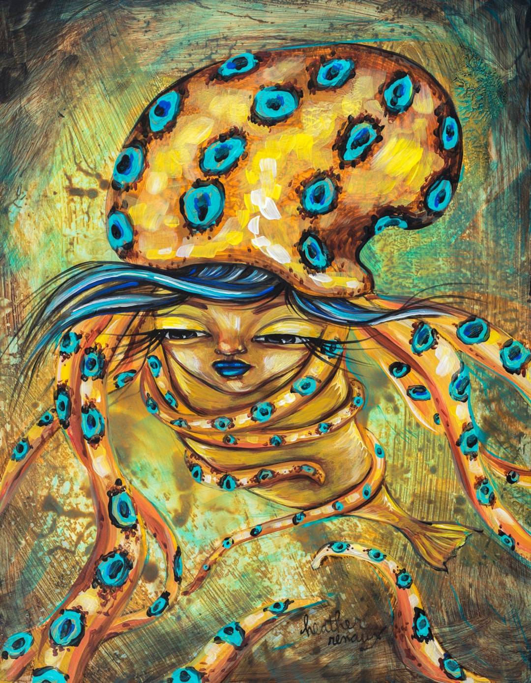 Blue Ringed Octopus. Octopus Fine Art Print, Blue Hair, Blue Lips ...