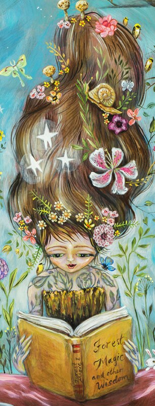 Children Reading a Storybook, Mother Nature, Stars Moon, Flowers, White ...