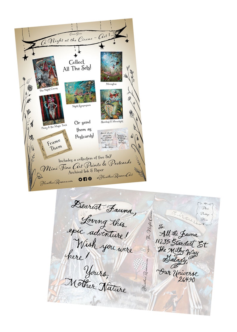 Mini Prints Set of 5, Art Postcard Gift Set, 5x7 Art Prints, the Night ...